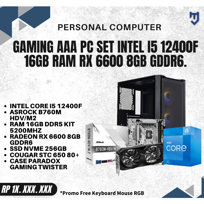 Jual Gaming AAA PC Set Intel I5 12400F 16GB RAM RX 6600 8GB GDDR6 ...