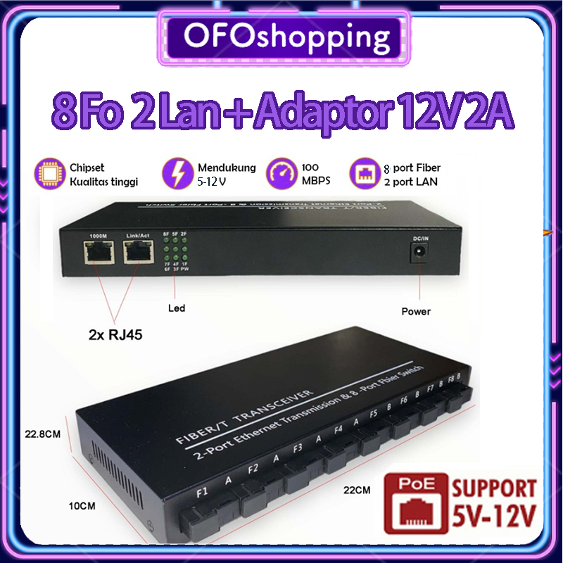 Jual [8*Fo 2 ]Konverter 8 Port Fiber Optic 8F2E Optik Fiber Optic HTB 8 Fo 2 Lan Media Switch ...