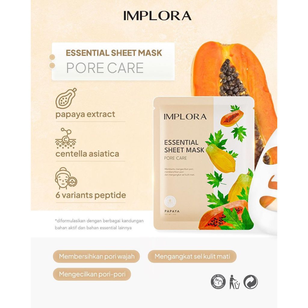 Jual IMPLORA Essential Sheet Mask 25g | Masker Wajah | Shopee Indonesia