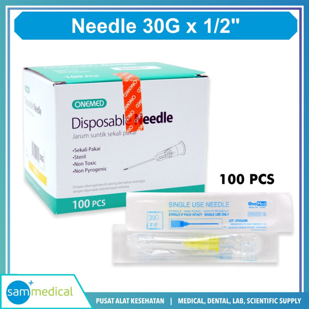 Jual OneMed Needle atau Jarum Suntik 30G x 1per2 inch isi 100pcs ...