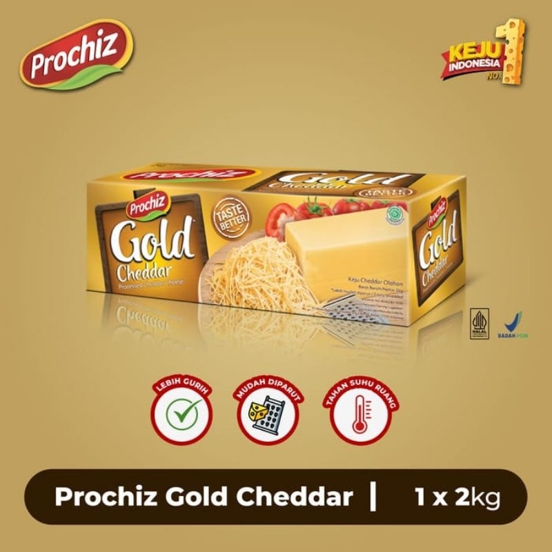 Jual Keju Prochiz Gold Cheddar 2KG Block Processed Cheddar Cheese ...