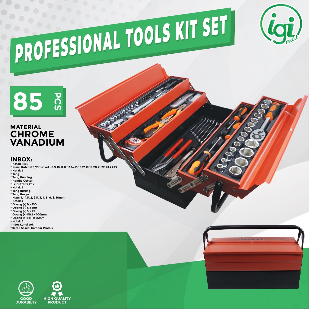 Jual TOOL BOX 85 PCS BENGKEL OTOMOTIF KUNCI RING PAS RATCHET SHOK ...
