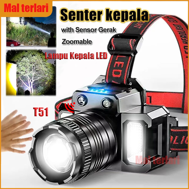 Jual Lampu Kepala LED Super Terang 5000 Lumen dengan Sensor Tangan USB Charging Senter Sorot ...