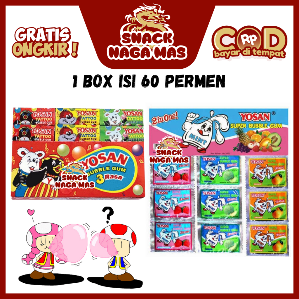 Jual PERMEN KARET YOSAN KOTAK / 2IN1 RENCENG PERMEN KARET JADUL ...