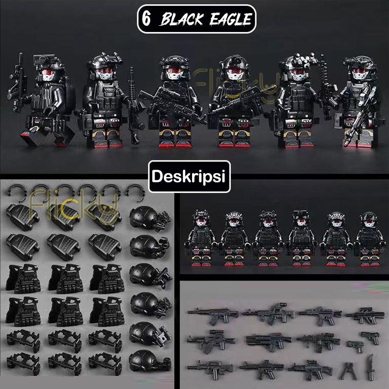 Jual Mainan balok Military Minifigure army Swat Team 6 Black Eagle Pack ...