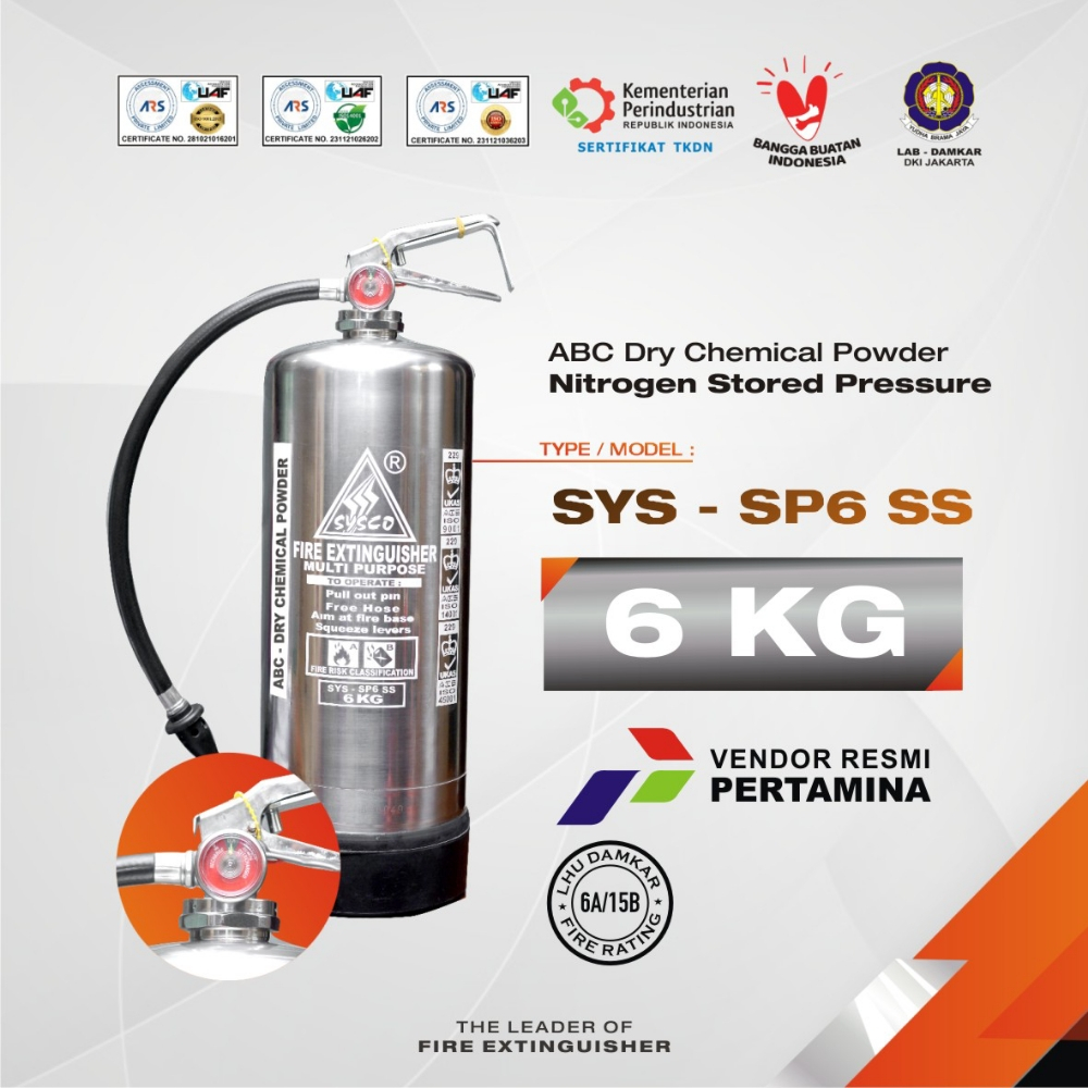 Jual APAR ABC Dry Chemical Powder 6 Kg Stainless - Alat Pemadam Api Premium - Sysco Fire ...