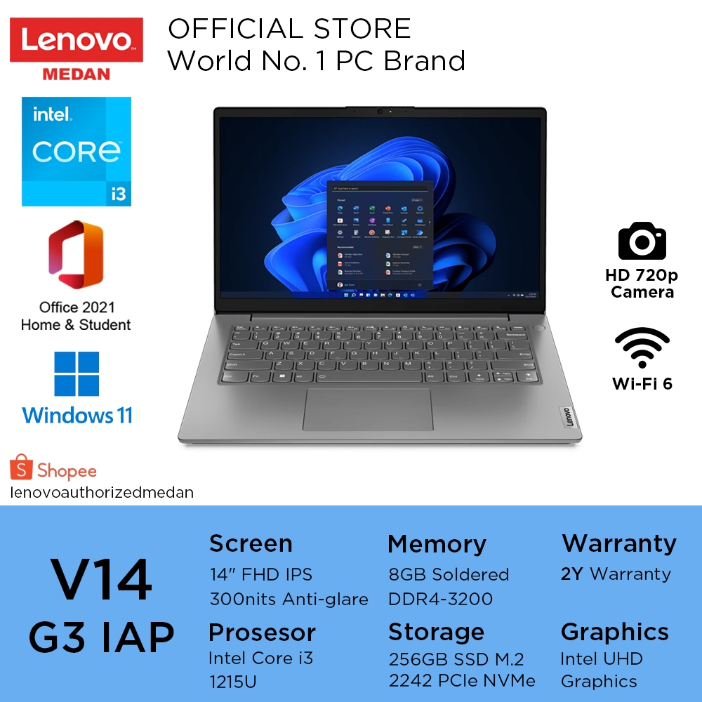 Jual Lenovo V14 G3 IAP AMID, Ci3-1215U/8GB/256GB/W11HSL+OHS2021/IronGrey/2y/14” FHD | Shopee ...