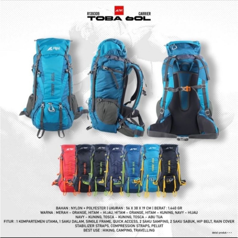 Jual Tas Gunung Pria TOBA 60L AREI OUTDOORGEAR - Carrier Pria Wanita ...