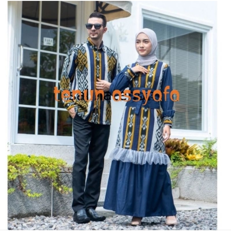 Jual BAJU COUPLE TENUN SIERA NAVY KUNING, DRESS TENUN BROKAT, KEMEJA ...