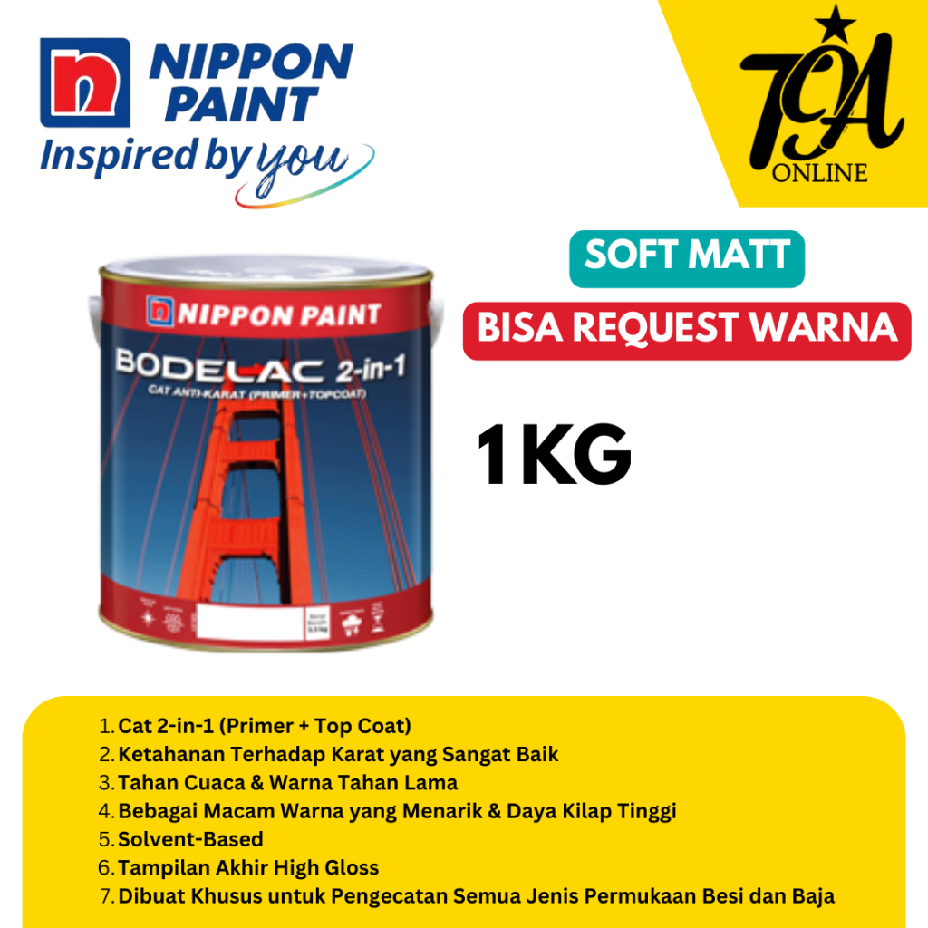 Jual NIPPON PAINT Bodelac 2 in 1 Cat Besi Anti Karat Soft Matt Tinting ...