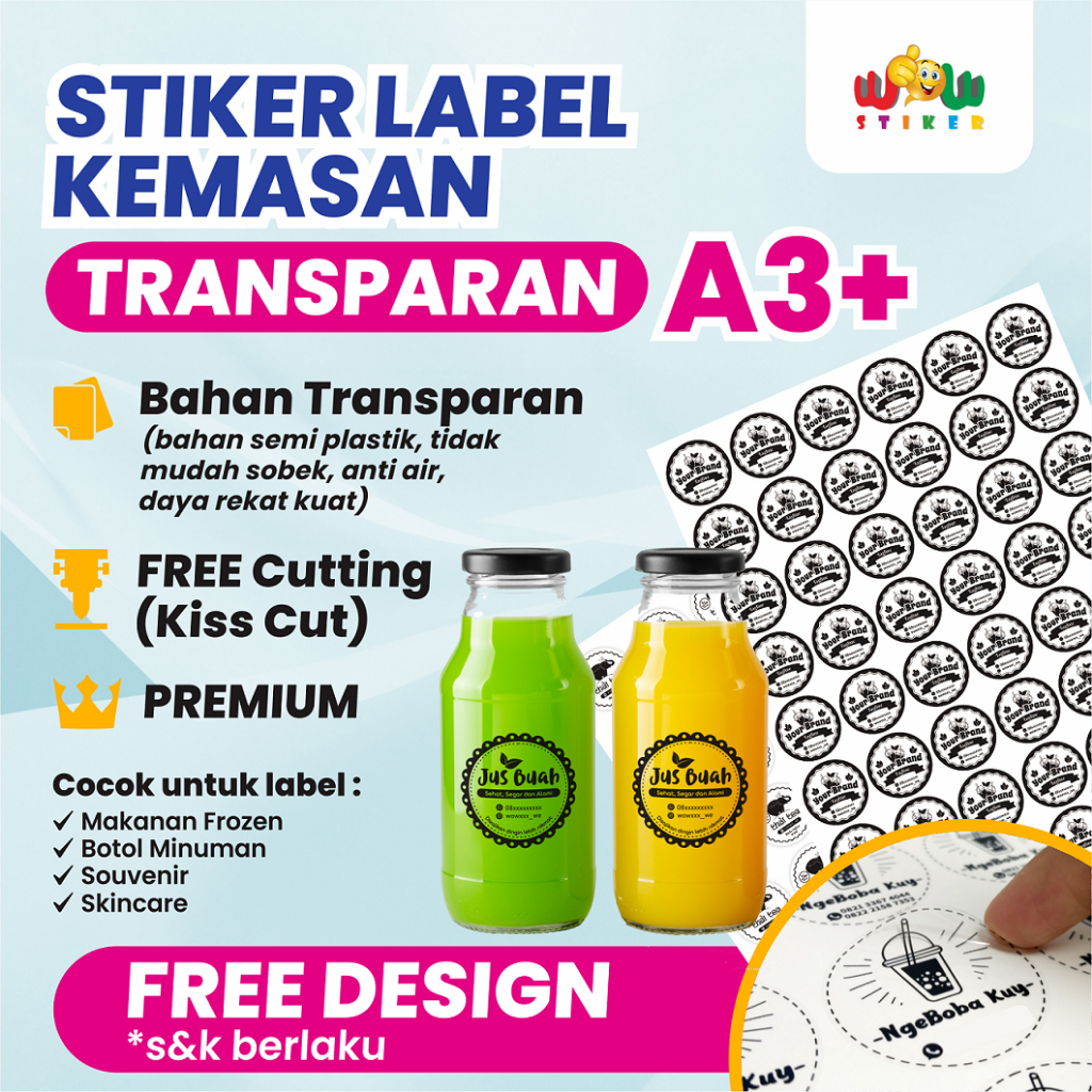 Jual [FREE DESIGN] Stiker Label Transparan Waterproof Kemasan Cup ...