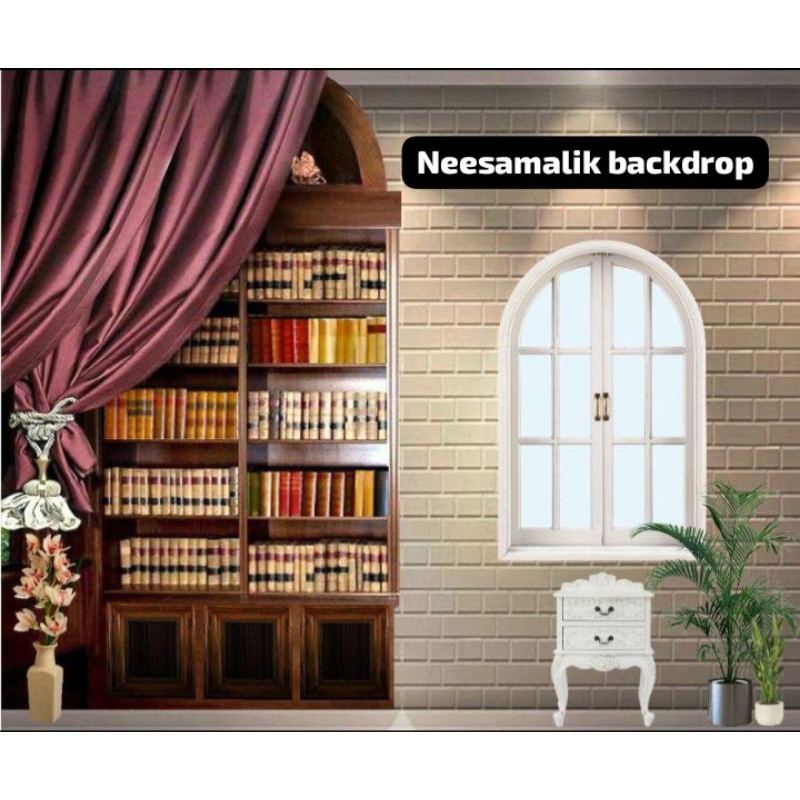 Jual BEST SELLER !! BACKGROUND FOTO WISUDA/ RAK BUKU 3D UKURAN 2,5X3M ...