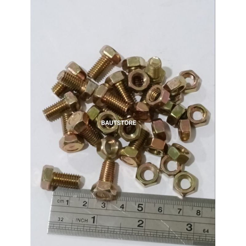 Jual Baut Mur Kuning/BMK - Baut 12/M8 x 15mm (Paket 25pcs) | Shopee Indonesia