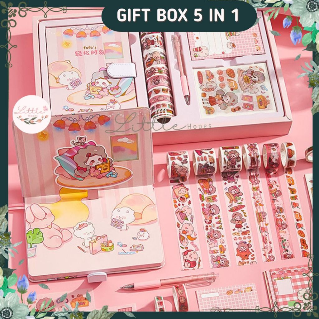 Jual (FREE GIFT) Set 5 in 1 Notebook Washi Tape DIY isi 73 PCS Gift Box ...