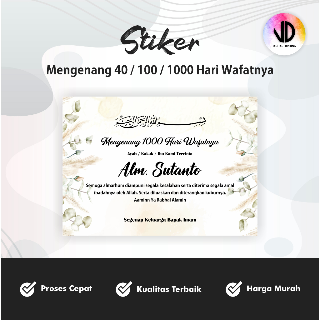 Jual Sticker untuk TAHLIL 40 / 100 / 1000 Hari (Stiker Tasyakuran Murah ...