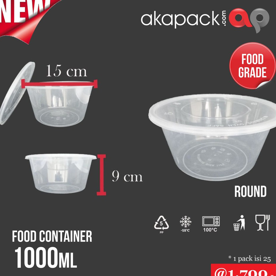 Jual Food container 1000ml bulat/ thimwall bulat 1000ml | Shopee Indonesia