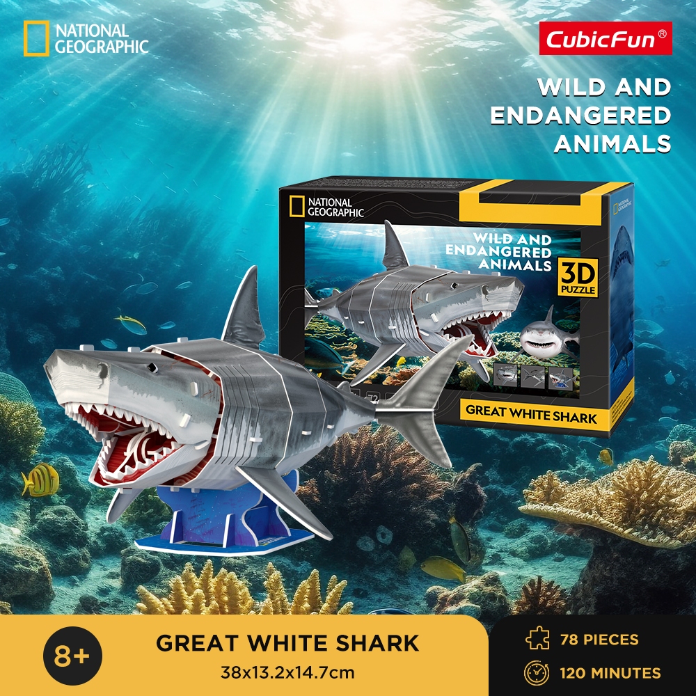 Jual CUBICFUN National Geographic Great white Shark - 3D Puzzle ...