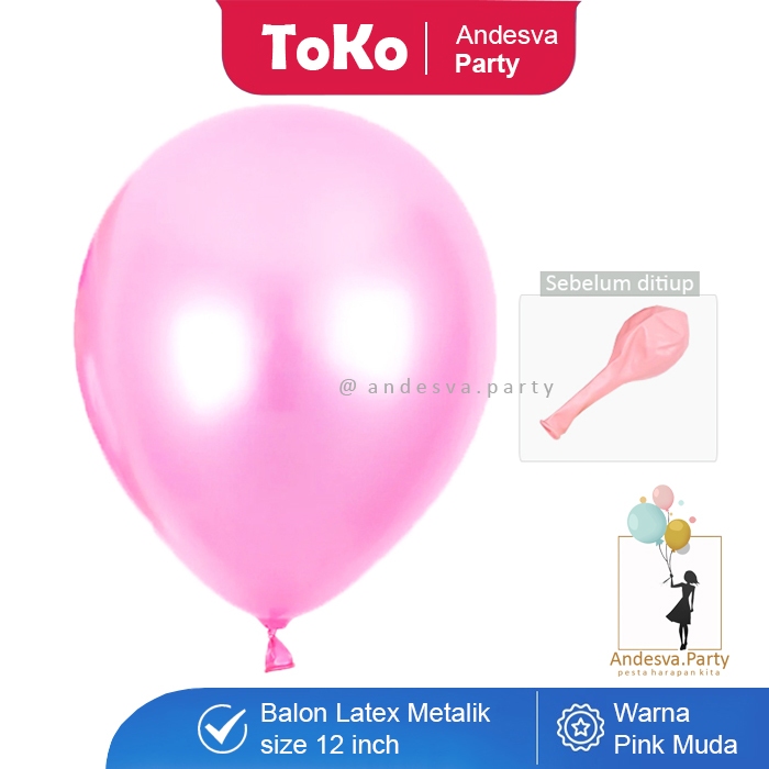 Jual Balon Metalik Pink Muda / Balon Latex Warna Pink Muda / Balon ...