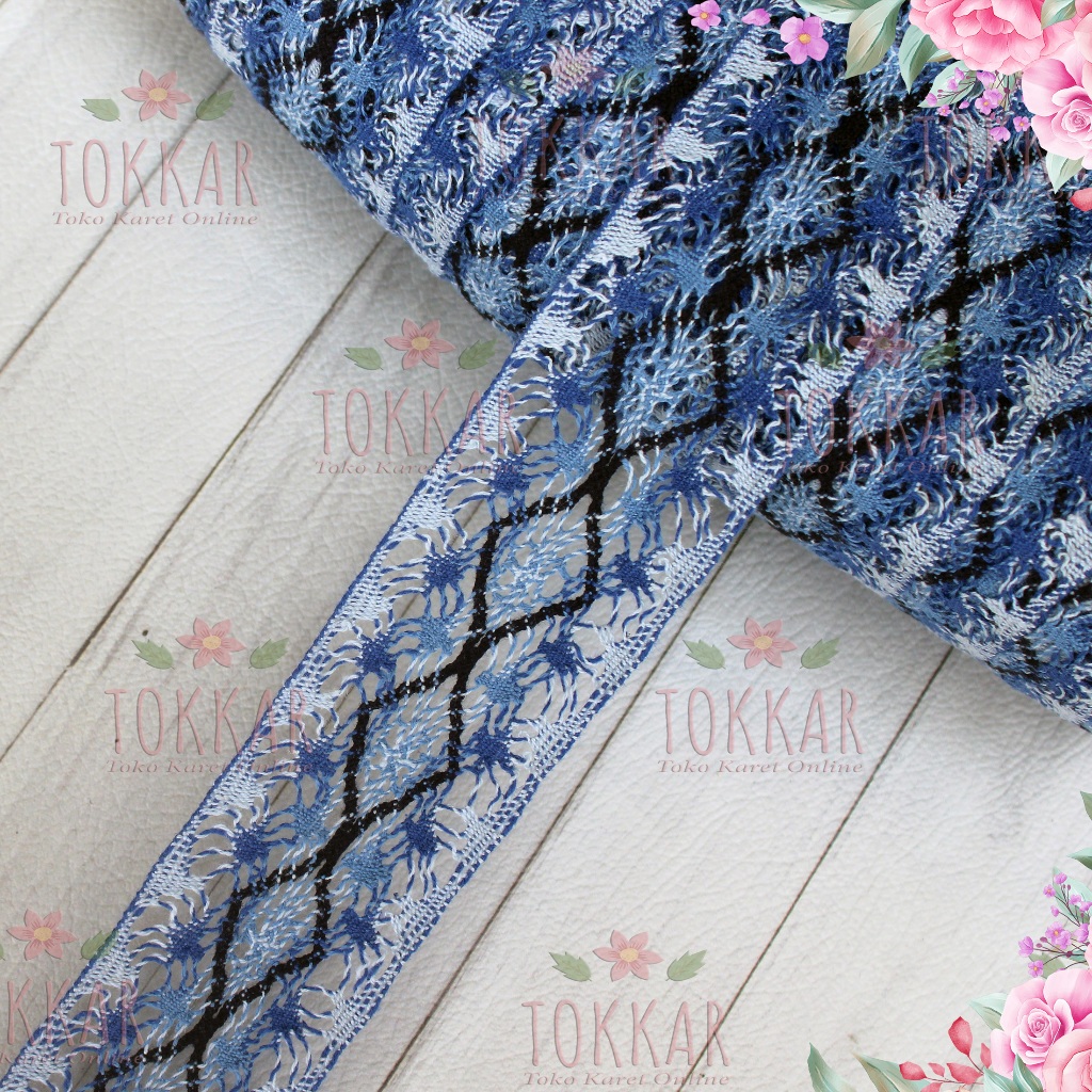 Jual (Per Meter) RDR628 Renda Rajut Degradasi Biru Motif Cantik Lebar 4 ...