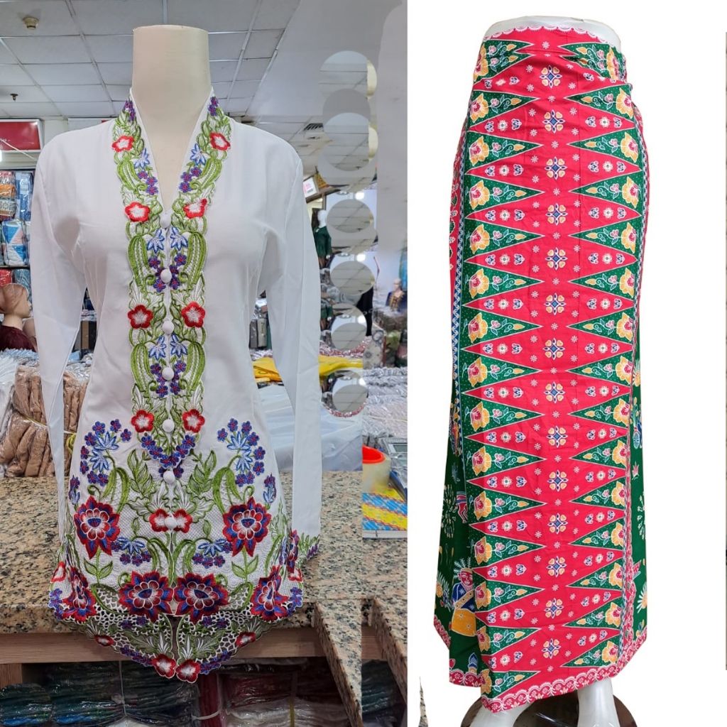 Jual Kebaya Encim Modern Bordir Kombinasi Lengan Penjang Set Rok Tumpal ...