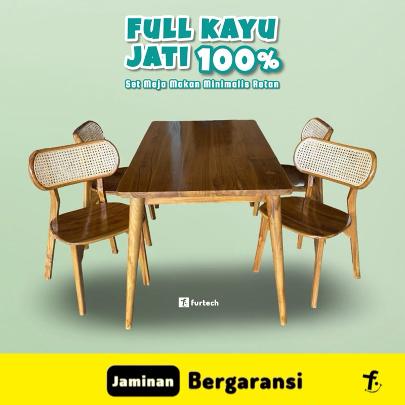 Jual Satu Set Meja Makan Cafe 4 Kursi Retro Minimalis Kayu Jati - Furniture Restoran dan Villa ...