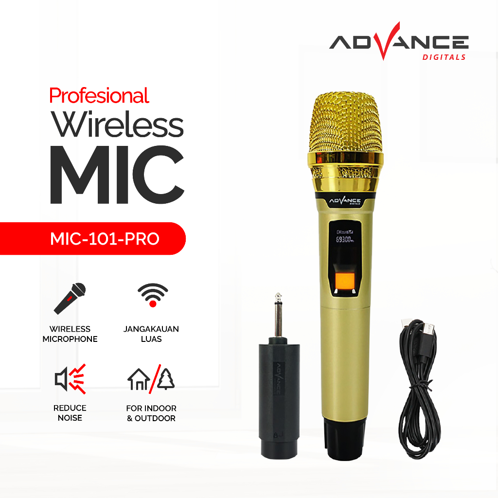 Jual 【COD】Mic Wireless Advance MIC-101 PRO Profesional Microphone Wireless Bisa Dicharger ...