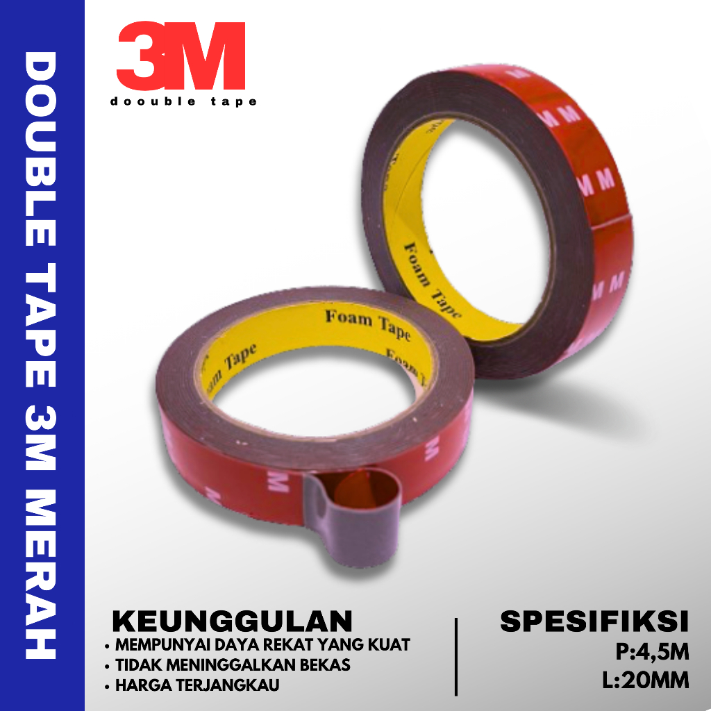 Jual Double tape 3m 20mm x 4,5mtr Merah | Shopee Indonesia