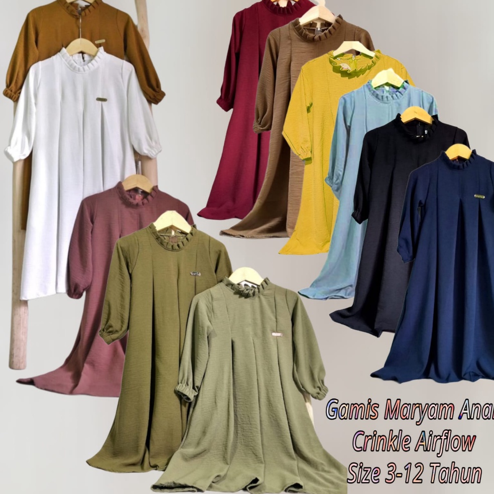 Jual KODE Y9A Gamis Anakm Crinkle Airflow Premium Model Maryam Shakilla ...