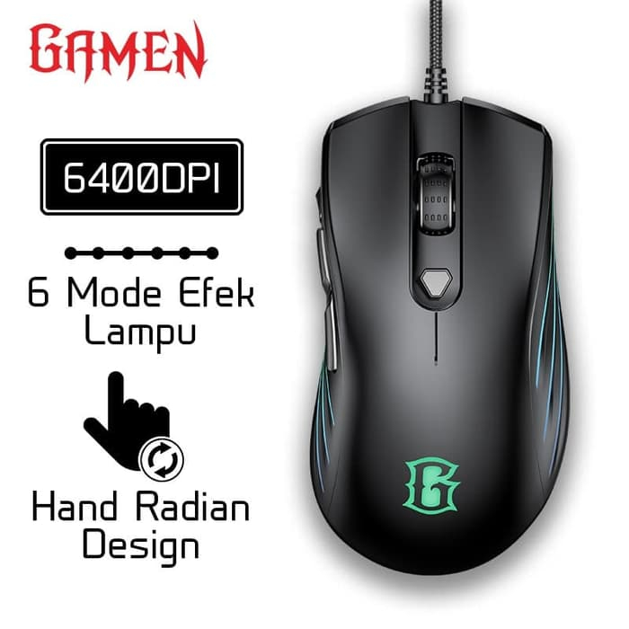 Jual GAMEN GM1500 Mouse Gaming 6400DPI Optical Positioning Technology ...