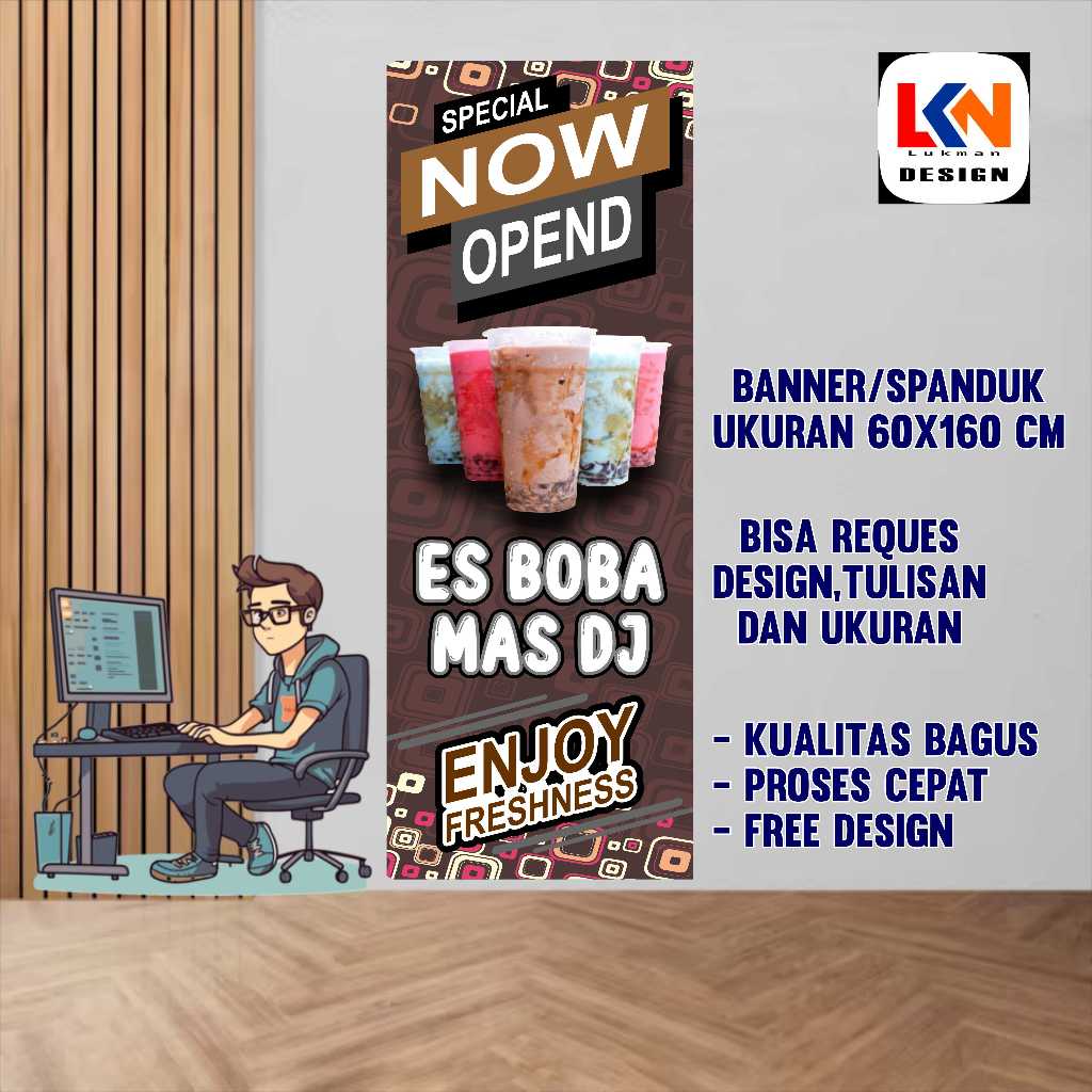 Jual spanduk banner boba mas dj model A uk, 60X160cm | Shopee Indonesia