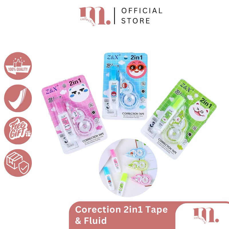 Jual Z&X Tip Ex Set 2in1 Corection Roll and Fluid | Shopee Indonesia