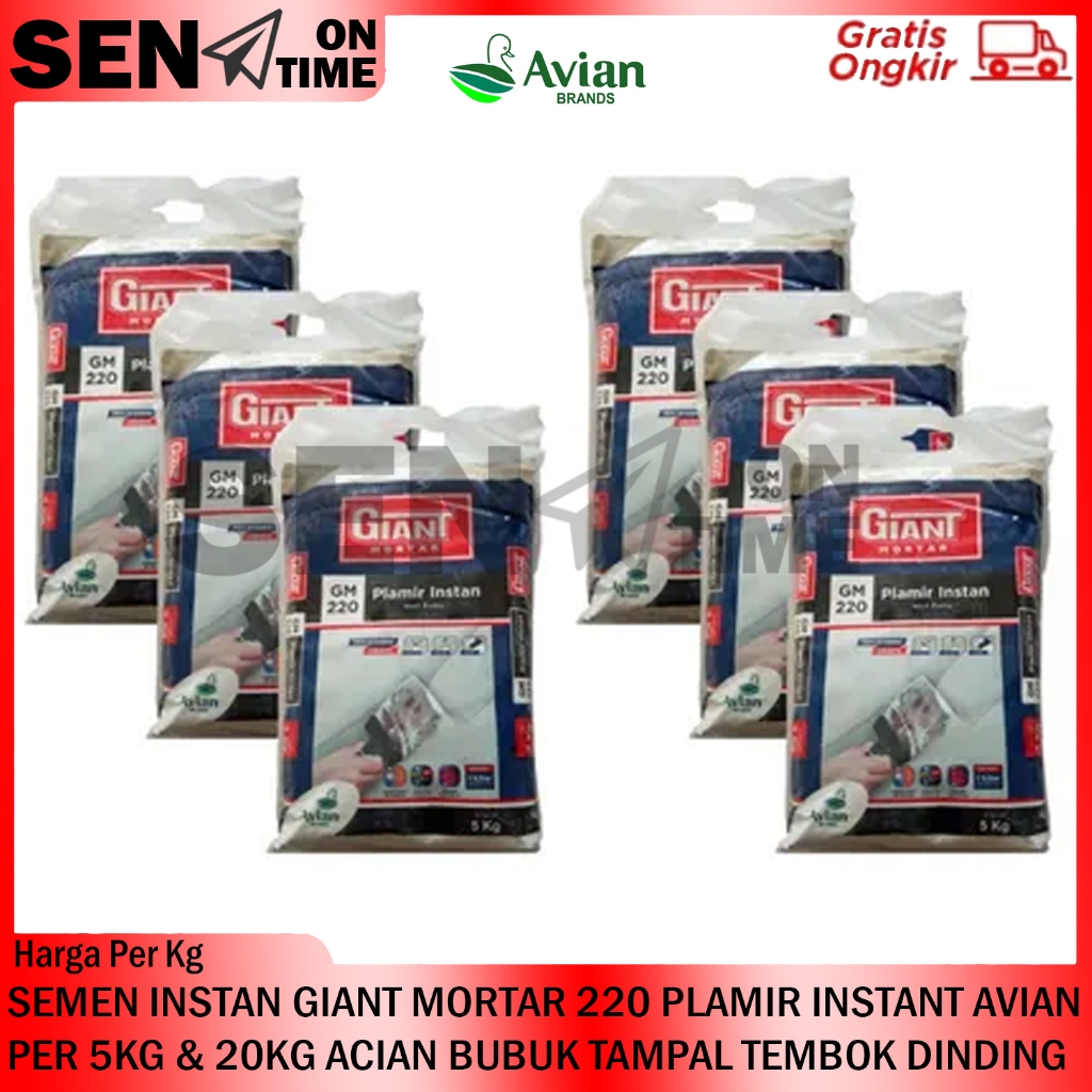 Jual SEMEN INSTAN GIANT MORTAR 220 PLAMIR INSTANT AVIAN PER 5KG & 20KG ...