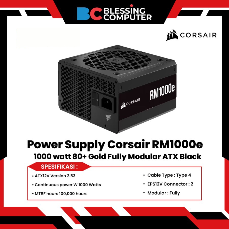 Jual Power Supply Corsair RM1000e 1000 watt 80+ Gold Fully Modular ATX ...