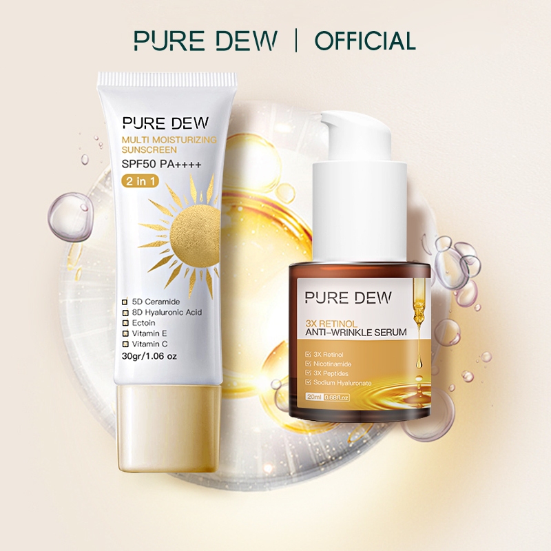 Jual PURE DEW - 2PCS Set UV Shield Airy Smooth Sunscreen 30gr + 3x Retinol Serum Wajah Anti ...