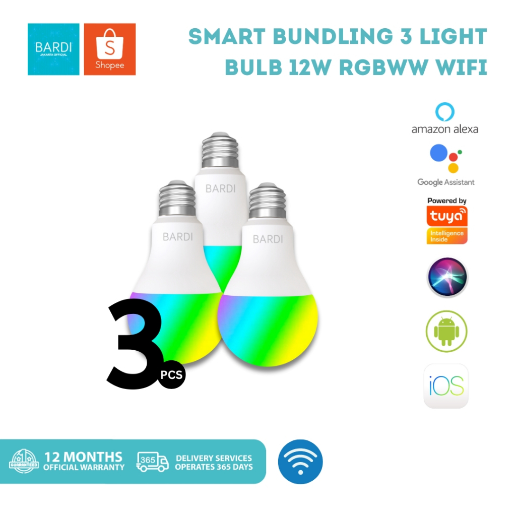 Jual BARDI Smart Bundle 3 LED Light Bulb RGB WW 12W WiFi Wireless IoT ...
