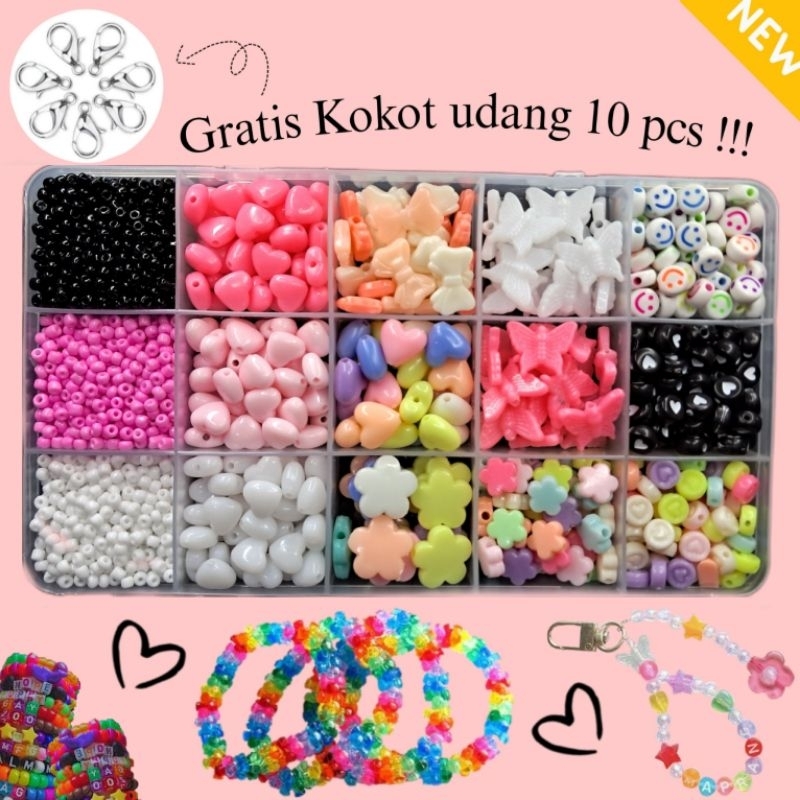 Jual manik manik 1 set kotak/ manik 1 set 12 skat/ manik 1 set 10 sekat ...