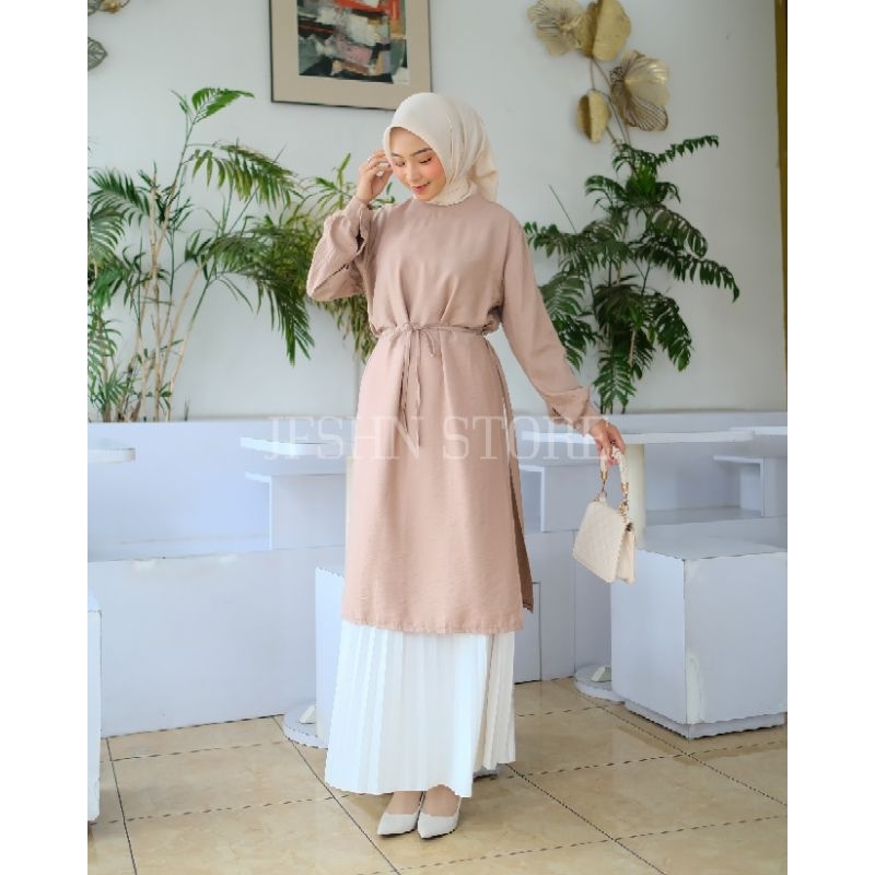 Jual Tunik Polo Linen - Atasan Muslim TASYA - Tunik Tali Premium ...