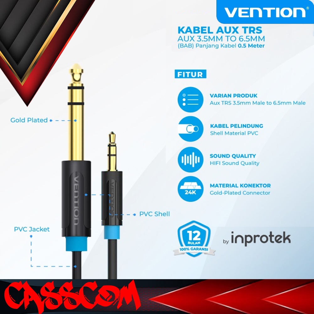 Jual Vention BAB Kabel Audio Aux 6.5mm Male to 3.5mm Male Black | Shopee Indonesia