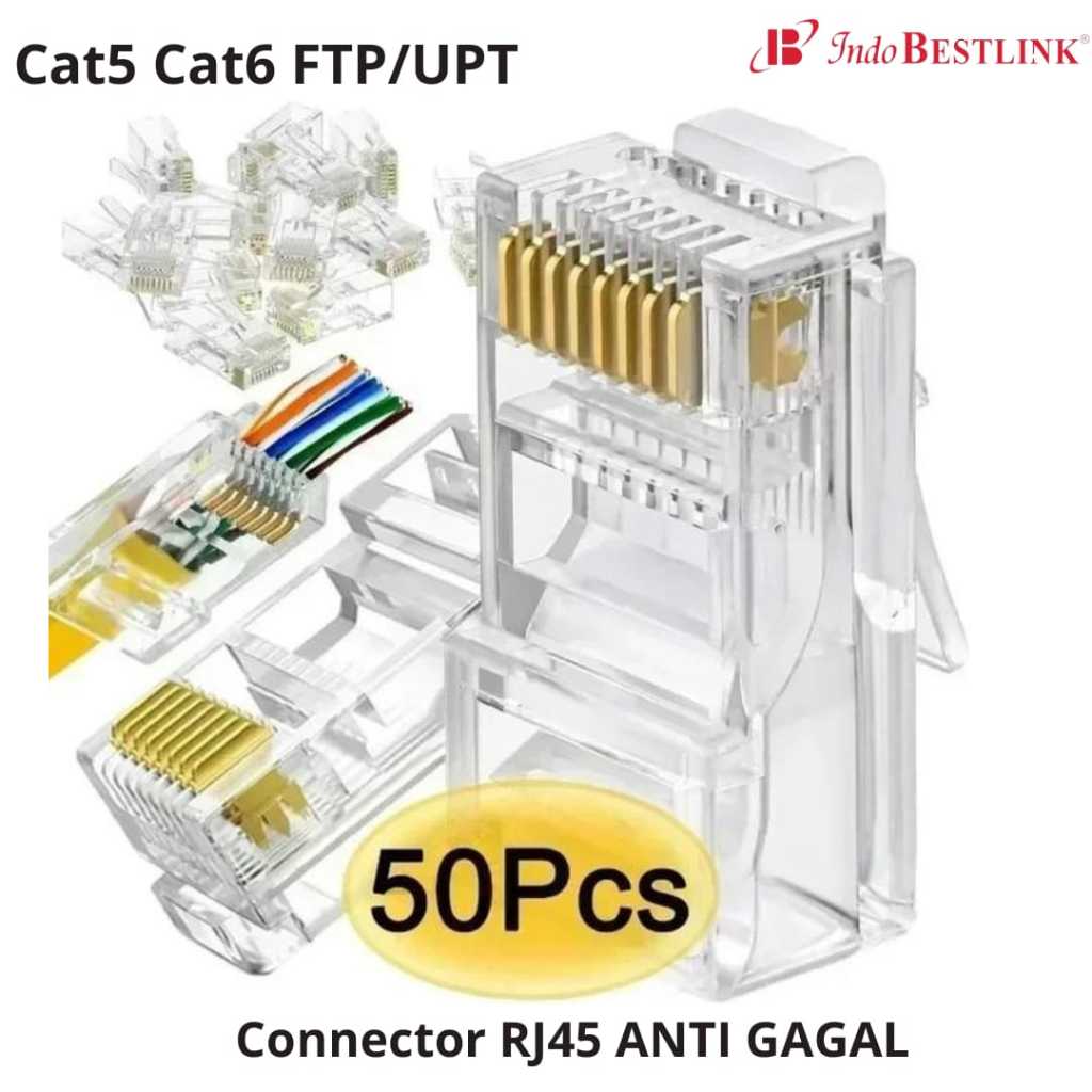 Jual Konektor RJ45 isi 50pcs Anti Gagal Kabel Tembus RJ45 Cat5/6 Kabel ...