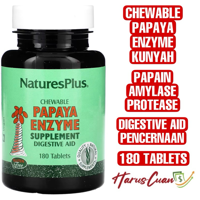 Jual Natures Plus Papaya Enzyme 180 Chewables Tablet Kunyah Digestive ...