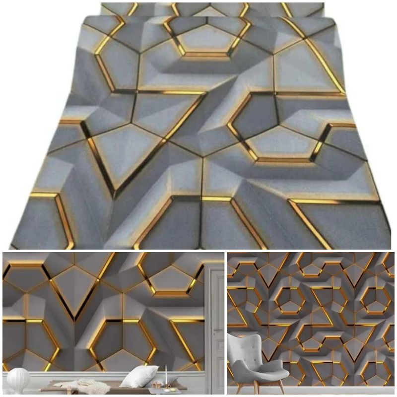 Jual Wallpaper Sticker Dinding 3D Geometric Kombinasi Gold Emas Mewah ...