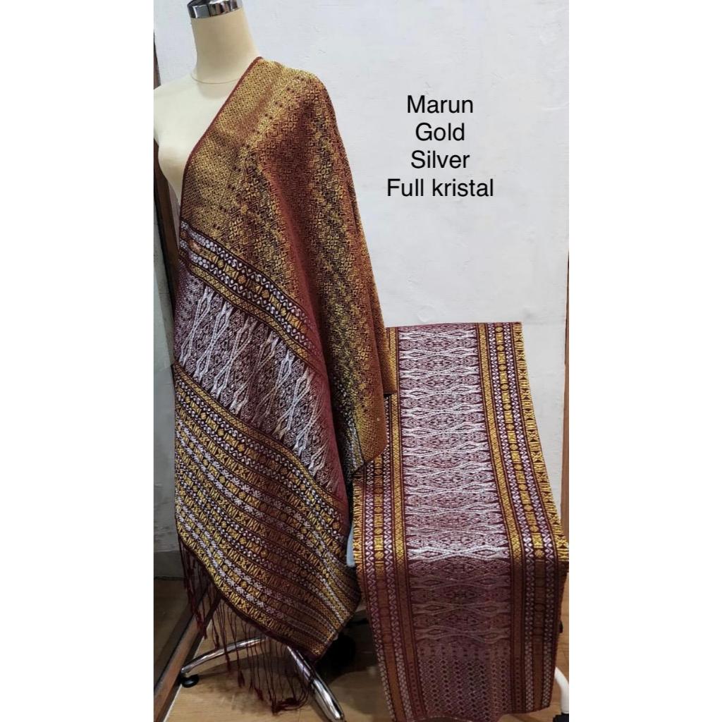 Jual Songket Tumtuman Modern Tanpa Sambungan Sarung Selendang Kristal ...