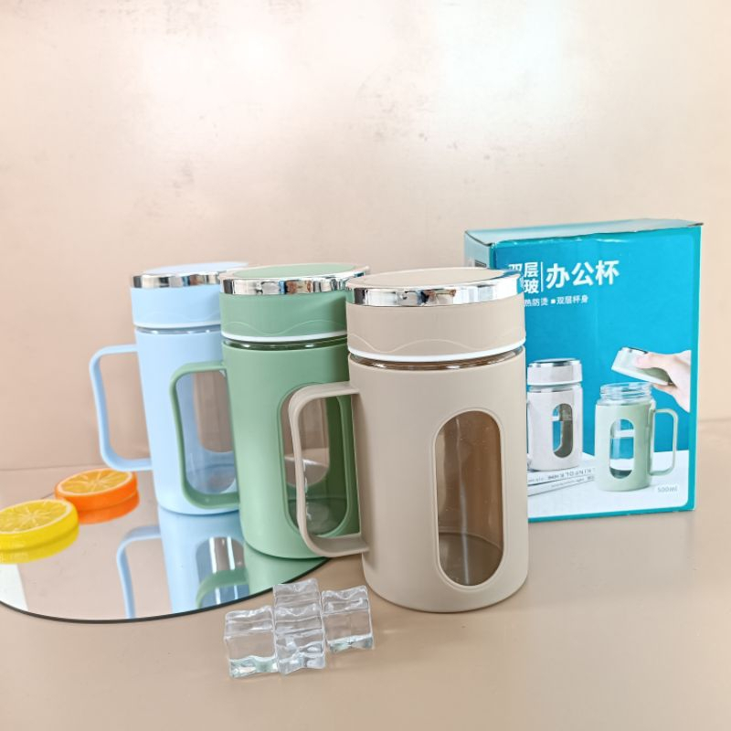 Jual Gelas Kaca Gagang / Gelas Shell 500ML Kemasan Box/Cangkir Minum ...