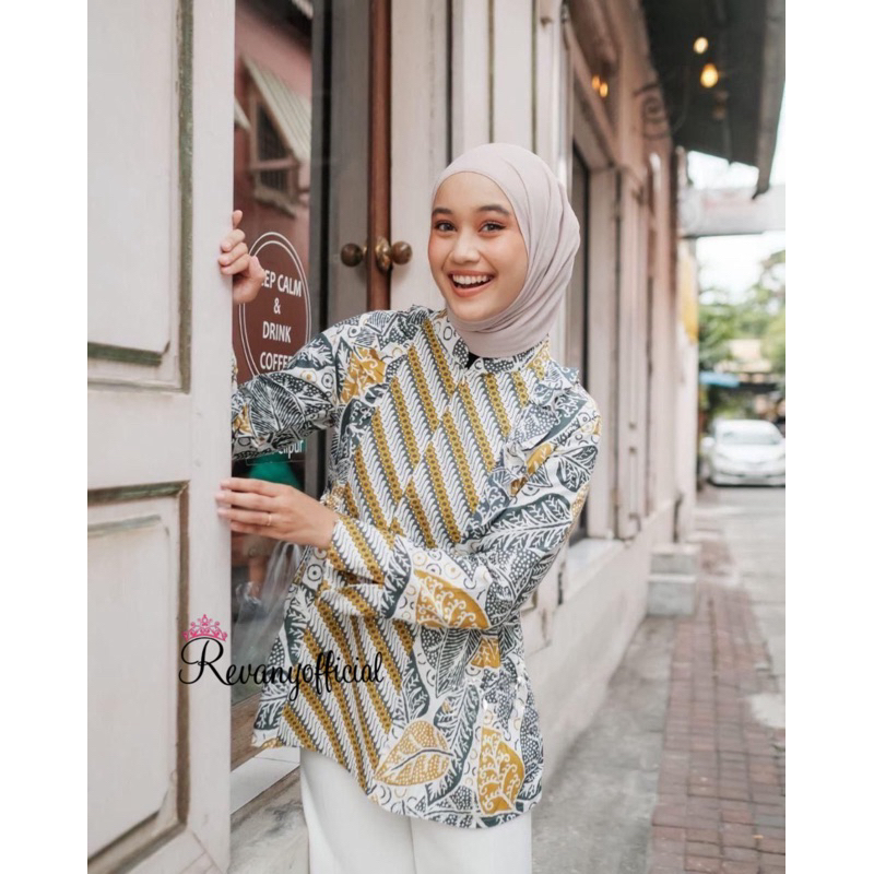 Jual Revany ID - Naily Blouse Batik Kerja Atasan Batik Wanita Modern | Shopee Indonesia