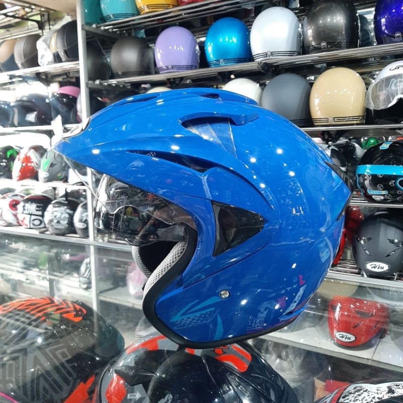 Jual Helm Hiu Arrow solid SNI Blue mild / HIU Arrow double visor Blue ...