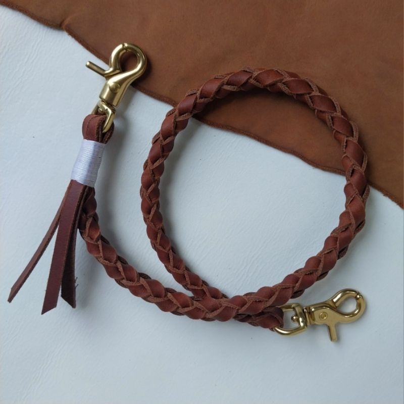 Jual Tali Dompet Anyaman Bahan Kulit Sapi Crazyhorse 50cm Kait Kuningan ...