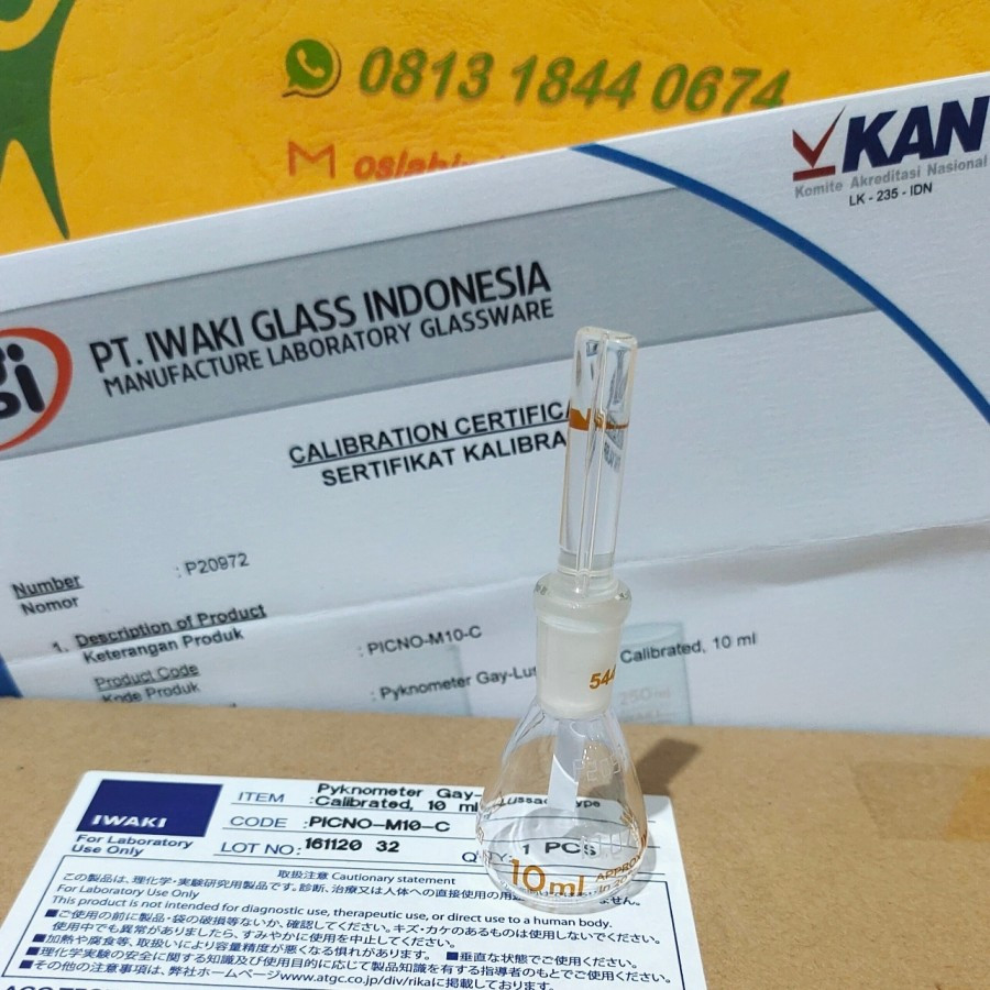 Jual IWAKI Picnometer calibrated 10 ml Piknometer bersertifikat ...