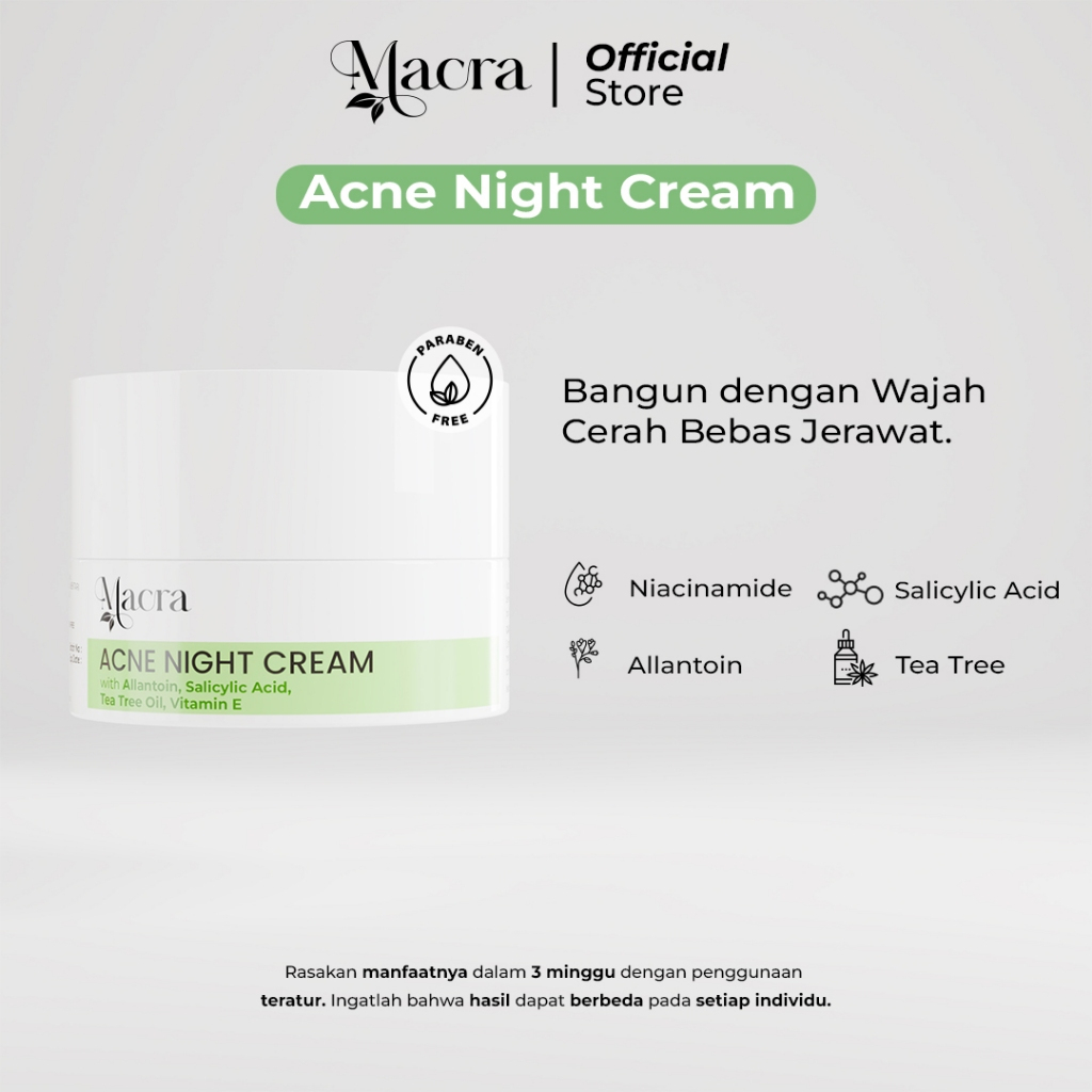 Jual MACRA Acne Night Cream Mengandung TeaTree Oil | Shopee Indonesia