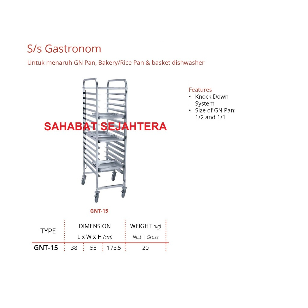 Jual Berat sebenarnya GETRA Stainless Steel Trolley Food Pan GNT-15 ...