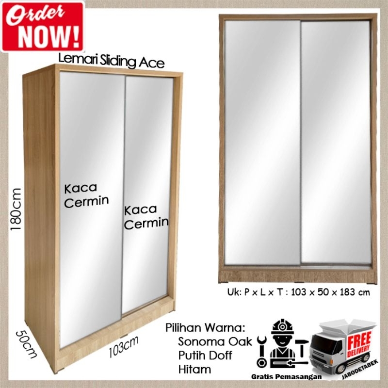 Jual [Kargo] Lemari Sliding 2 Pintu Full Cermin Ace | Shopee Indonesia